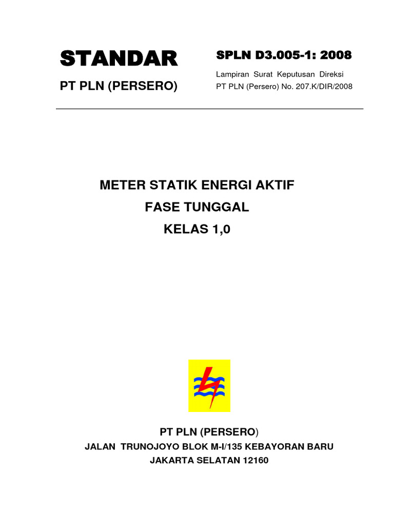 SPLN D3.005-1 2008-Meter Statik Fase 1 Kelas 1 | PDF