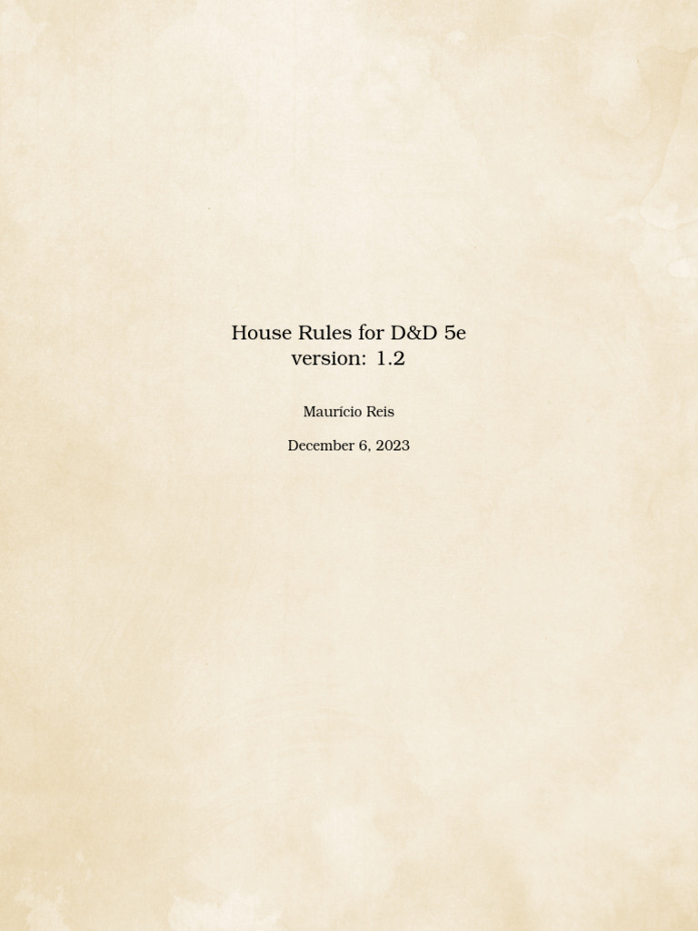 D&D 5e House Rules and Guidelines | PDF
