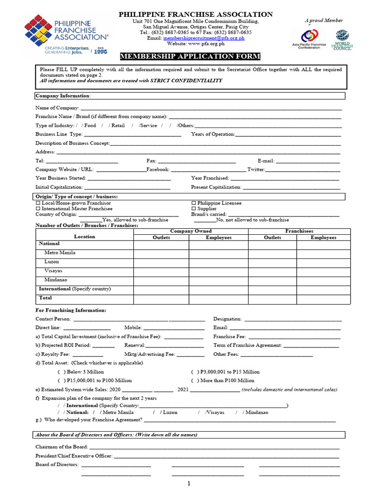 2023 Pfa Membership Application Form | PDF | Franchising | Business
