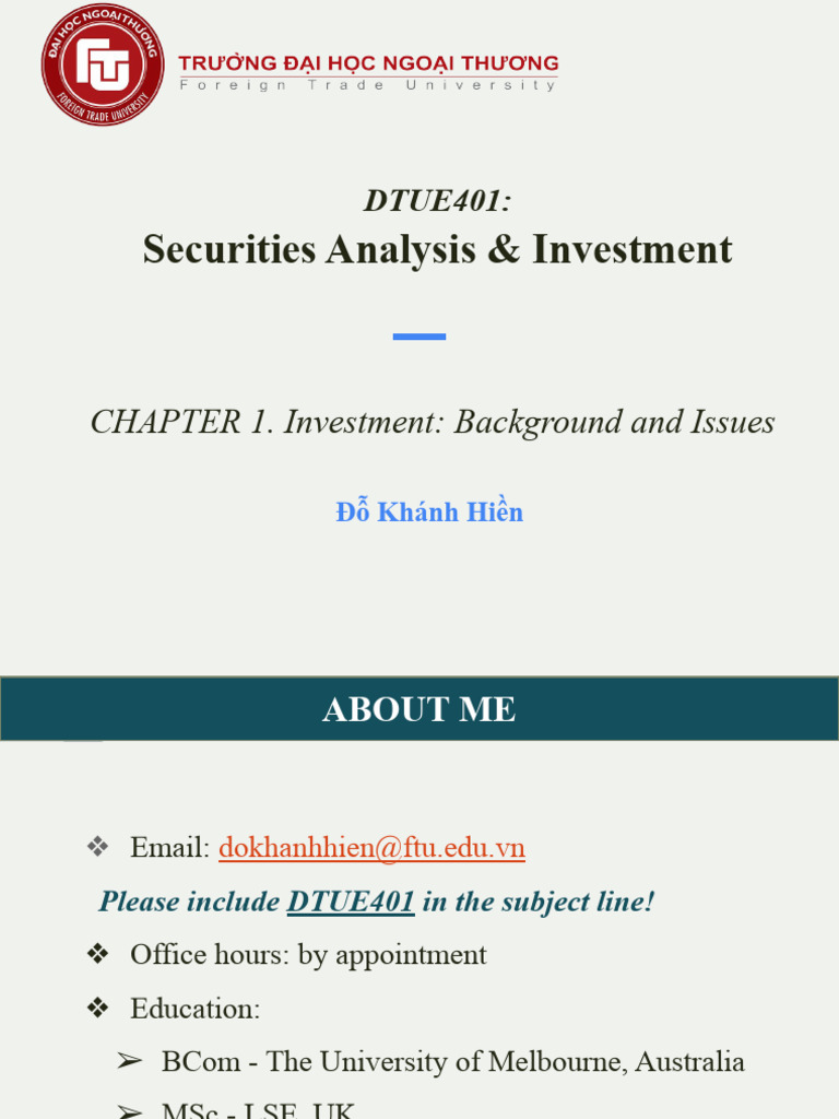 DTUE401 - Chapter 1 (Lecture 1+2) | PDF | Investment Fund | Stocks