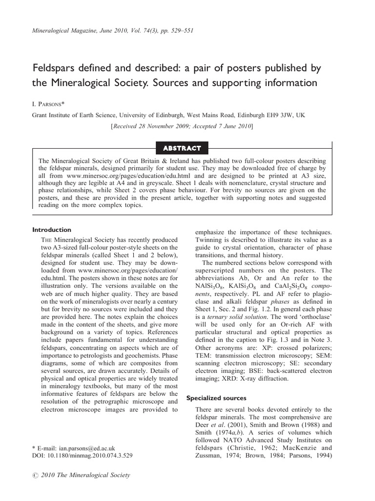 Parson 2010 - Explicacion de Los Poster Sobre Feldespatos | PDF | Crystal Structure | Phase (Matter)