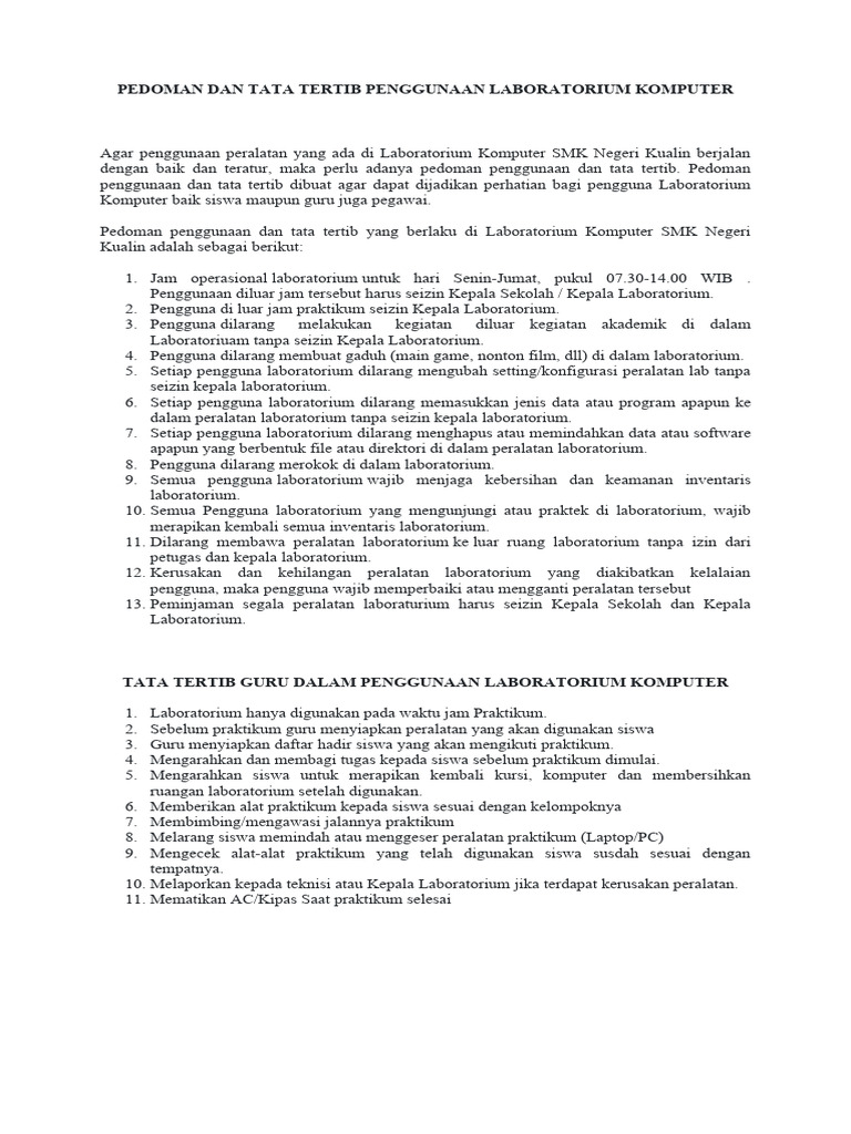 Pedoman Dan Tata Tertib Penggunaan Laboratorium Komputer | PDF