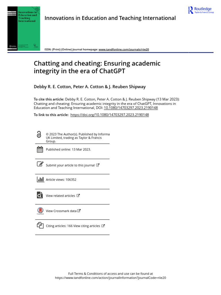 Chatting and Cheating Ensuring Academic Integrity in The Era of ChatGPT ...