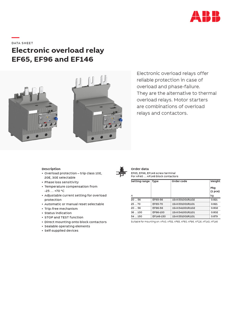 ABB EF-146 Electronic Relay Data Sheet | PDF | Relay | Fuse (Electrical)