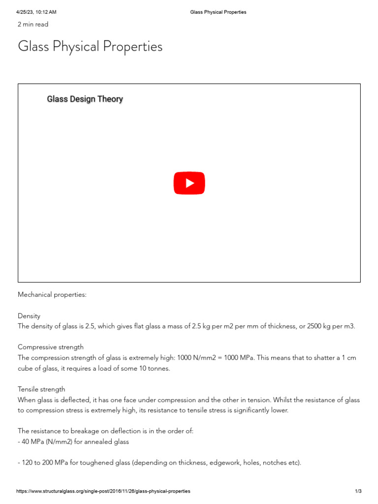 Glass Physical Properties | PDF | Stress (Mechanics) | Strength Of Materials