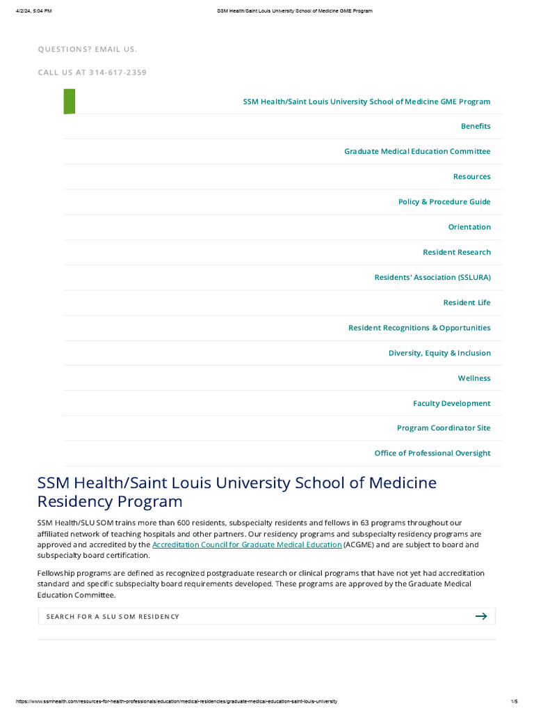 SSM Health_Saint Louis University School of Medicine GME Program | PDF | Residency (Medicine ...