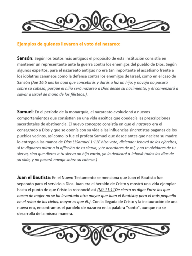 Voto del Nazareo en la Biblia | PDF | Sansón