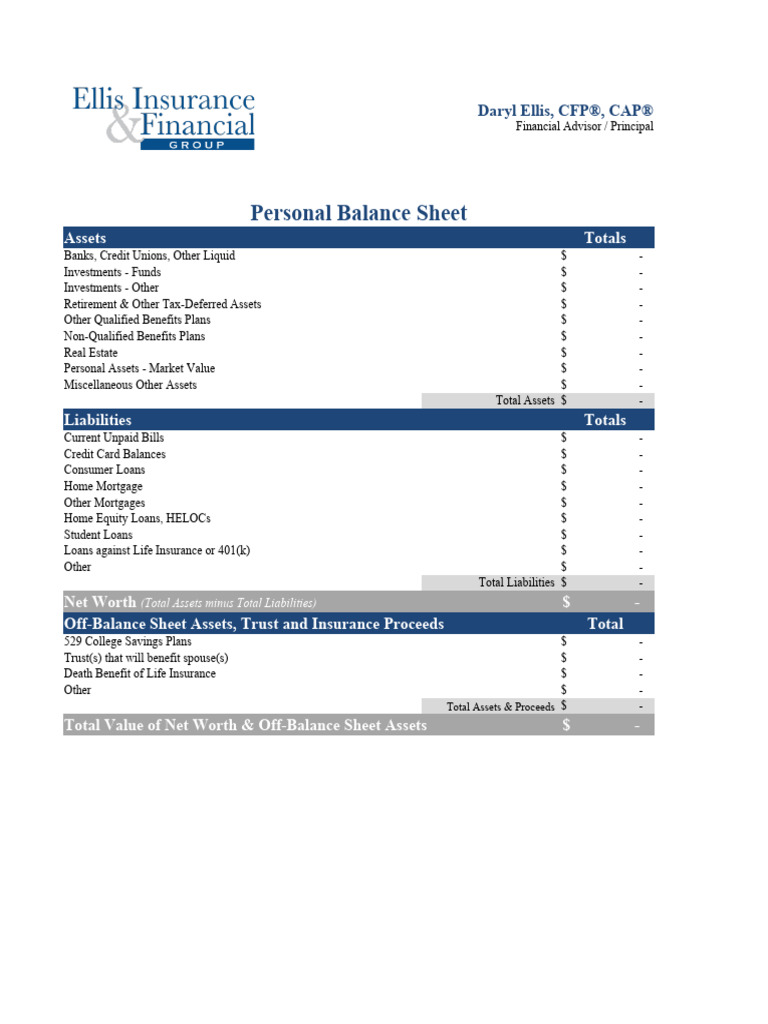 Personal Balance Sheet 14 | PDF | Financial Adviser | Credit