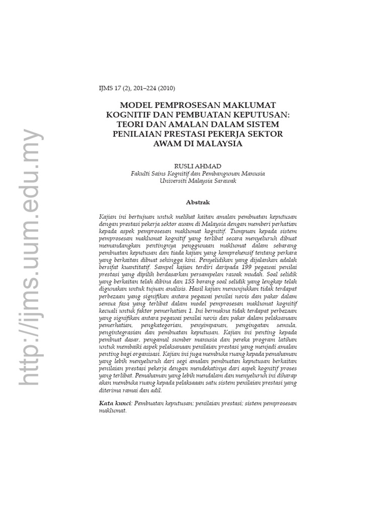Model Pemprosesan Maklumat Kognitif Dan Pembuatan | PDF