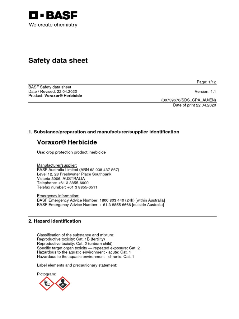 Voraxor Sds | PDF | Dangerous Goods | Toxicity