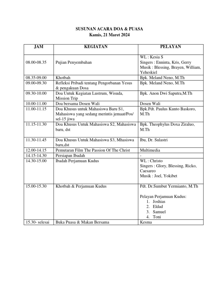 Susunan Acara Doa & Puasa | PDF