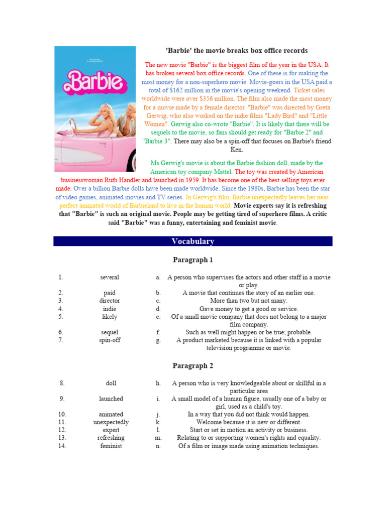 Barbie The Movie Breaks Box Office Records | PDF | Barbie
