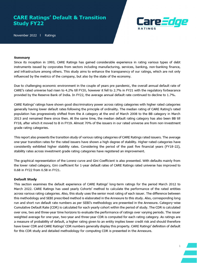 Default and Transition Study FY22 | PDF | Bond Credit Rating | Credit ...