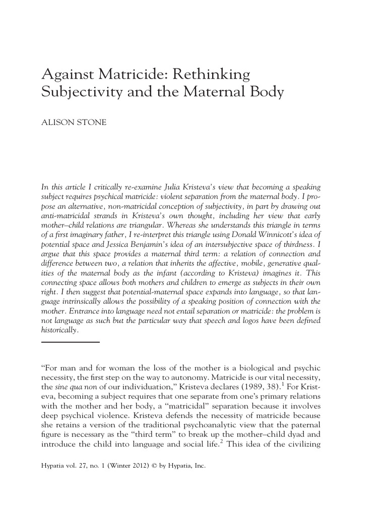 Subjetivity & Maternal Body | PDF | Mother | Psychoanalysis