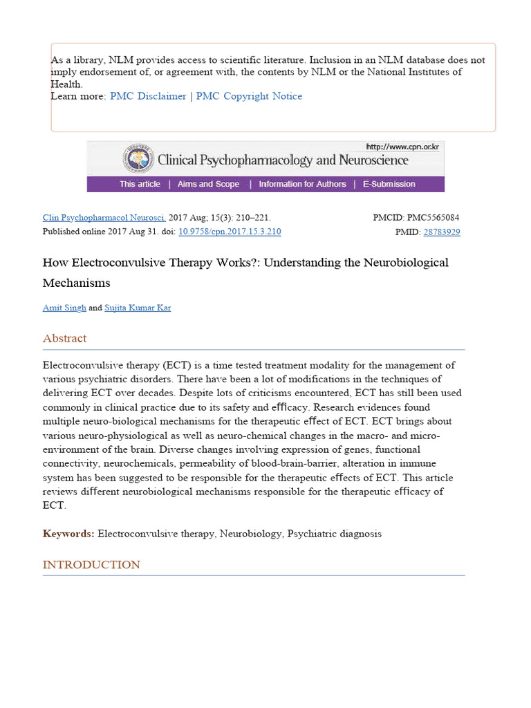 How Electroconvulsive Therapy Works - Understanding The Neurobiological Mechanisms - PMC | PDF ...