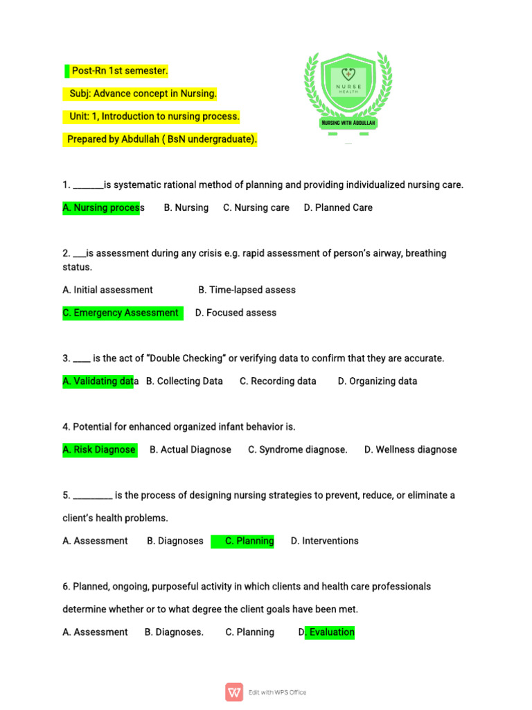 Post-Rn 1st Semester ACN Mcqs Unit 1-7 | PDF