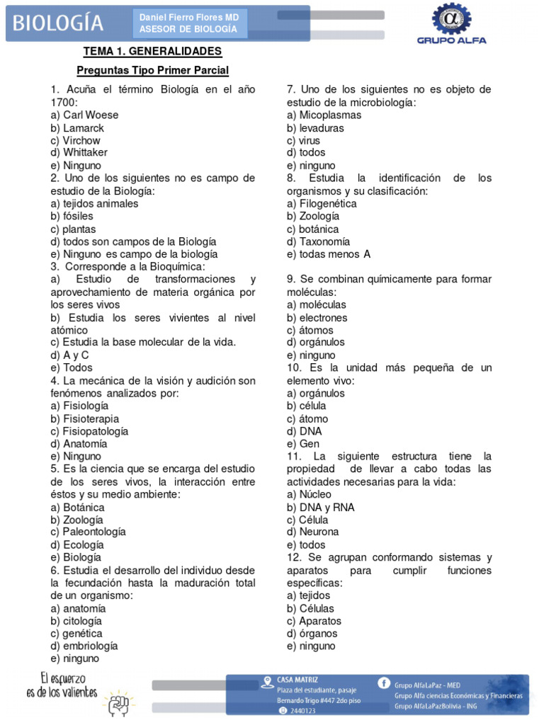 Banco de Preguntas Tema 1_9a7e22c484b52ddc6f2e0cf7ddfda2f5 | PDF | Biología | Algas