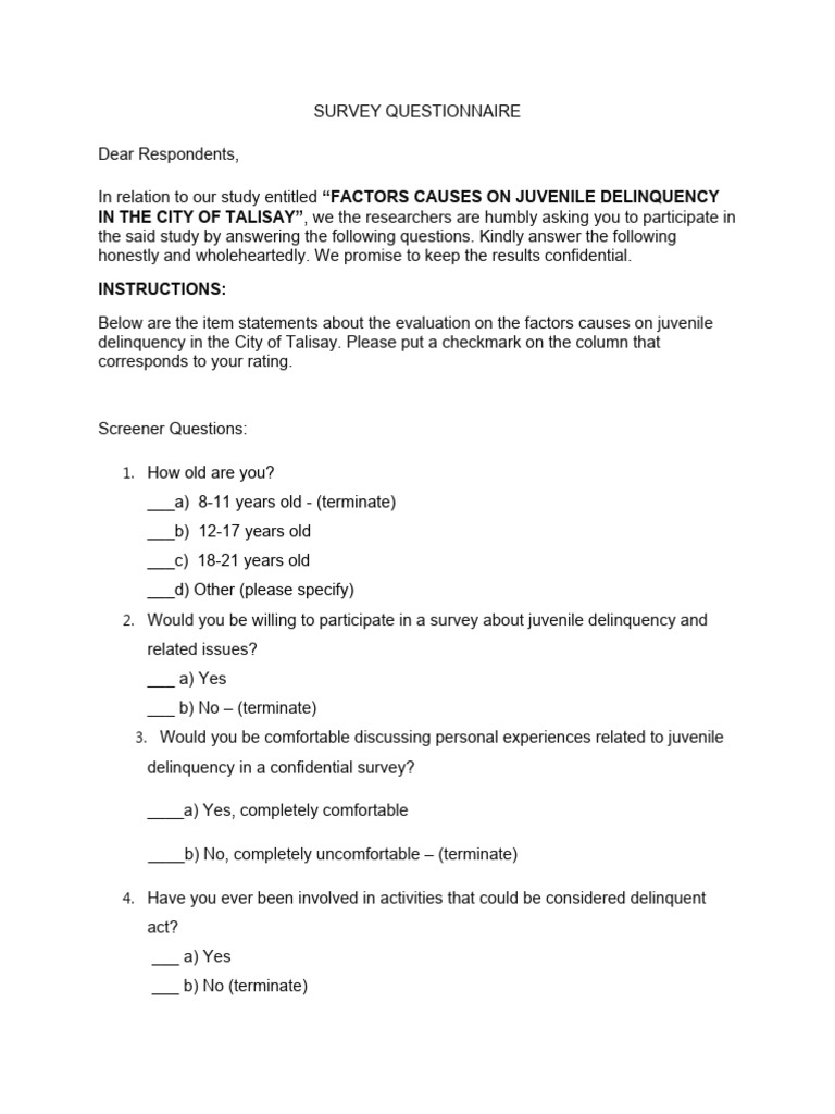 Satinitigan-Final-Questionnaire | PDF | Juvenile Delinquency | Violence