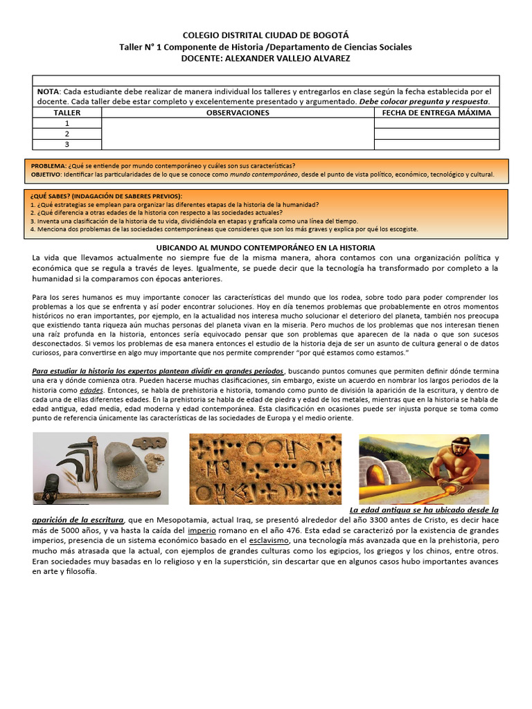 TALLER 1 Noveno (1) (1) EL MUNDO CONTEMPORANEO | PDF | Edades medias | Sociedad