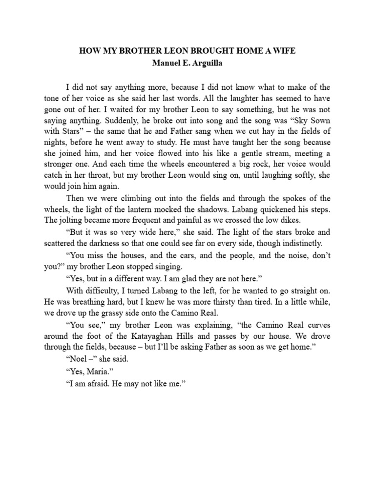 How My Brother Leon Brought Home a Wife - Reading Material | PDF