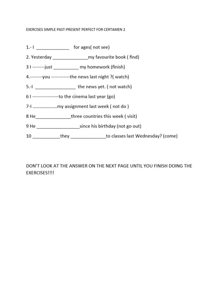 Exercises Simple Past and Past Perfect | PDF