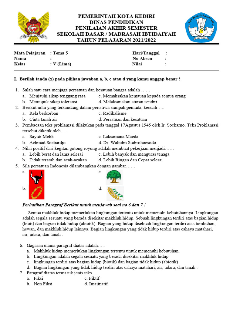 Soal Pas Tema 5 | PDF