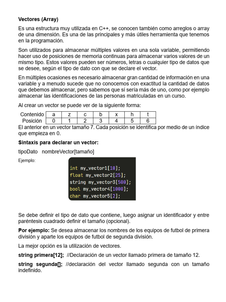 Material Vectores y Matrices | PDF | Datos | Ciencias de la Computación