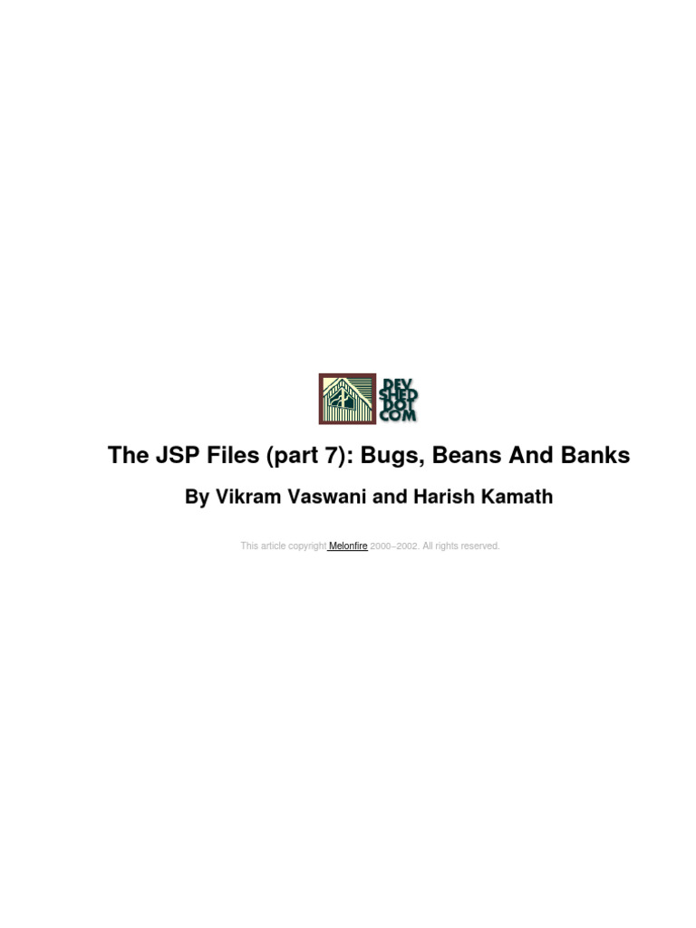 Java - The JSP Files (Part 7) - Bugs, Beans and Banks by Vikram Vaswani and Harish Kamath | PDF ...