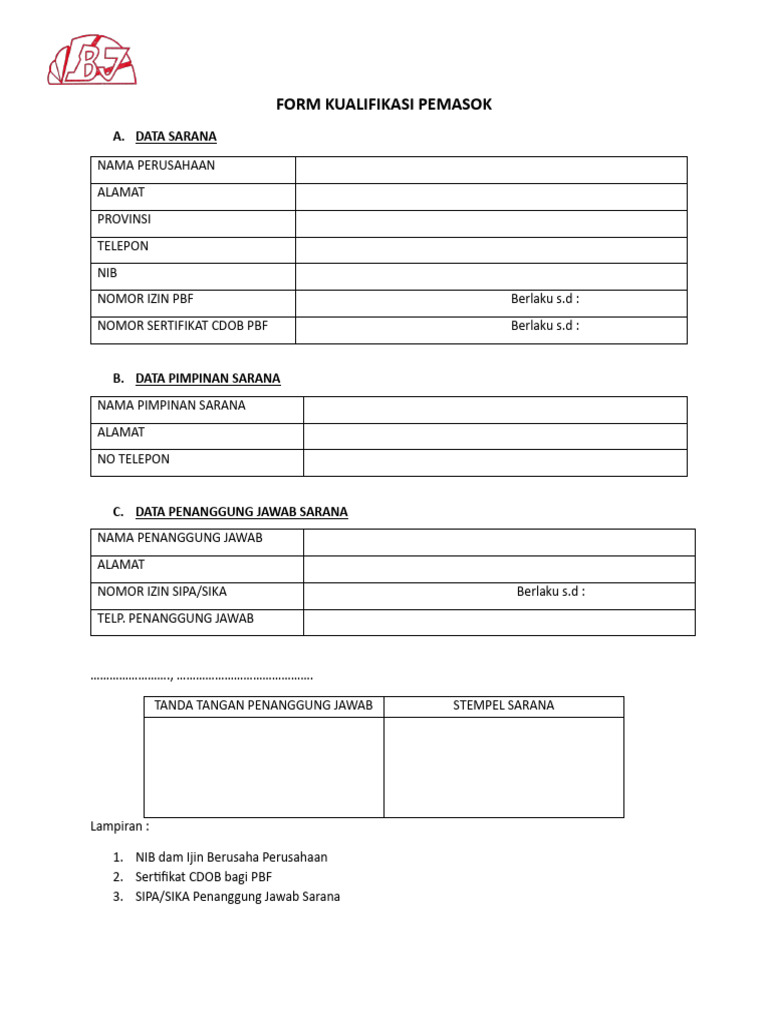 Formulir Kualifikasi Pemasok PBF | PDF