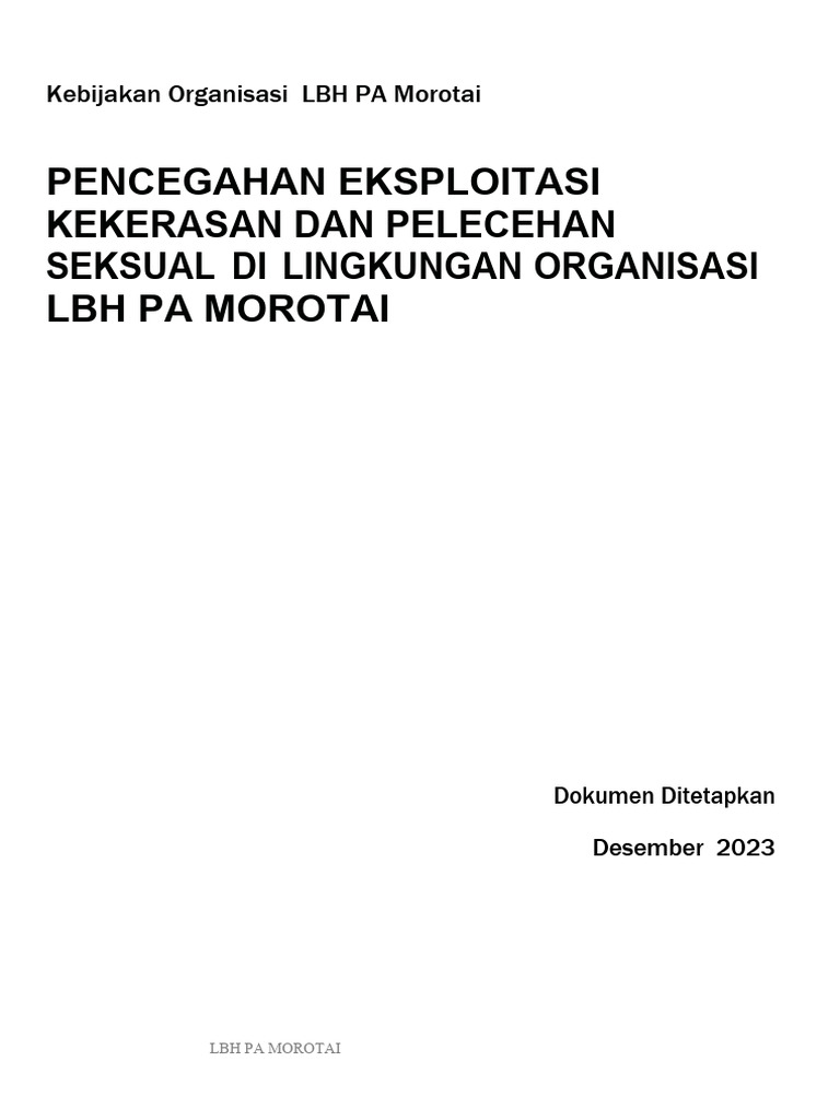 Kebijakan-Pencegahan-Eksploitasi-Kekerasan-Dan-Pelecehan-Seksual-Lbh PA Morotai | PDF | Ilmu ...