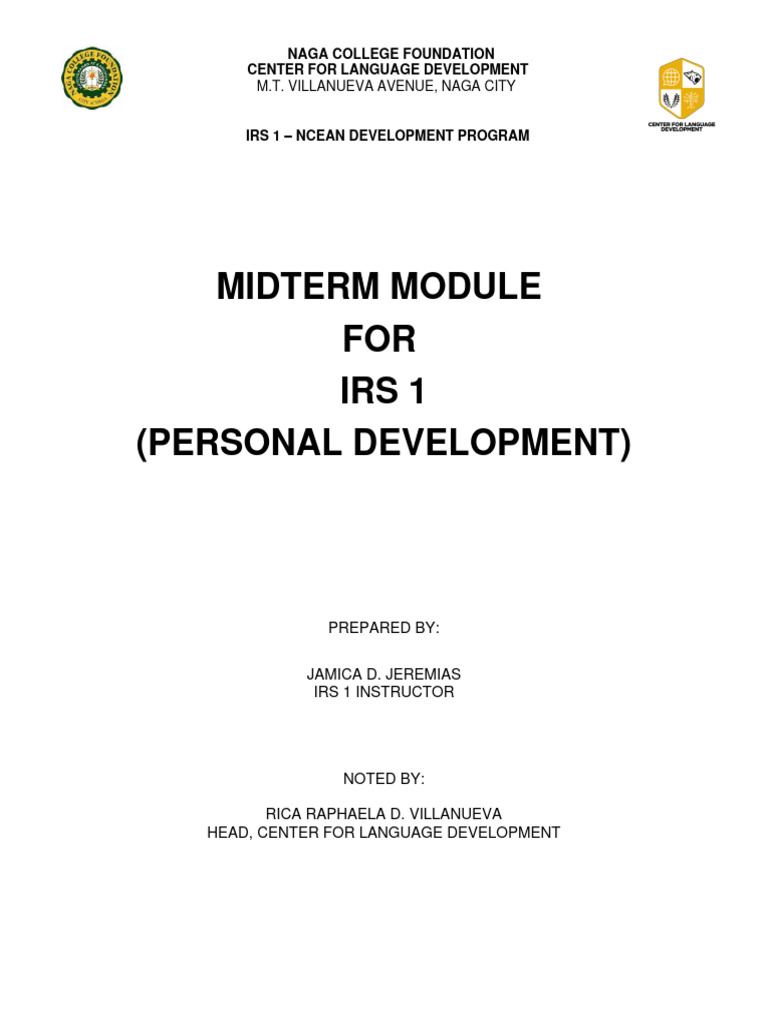 IRS 1 MODULE. Learning Module 4. Personal Development | PDF | Self ...