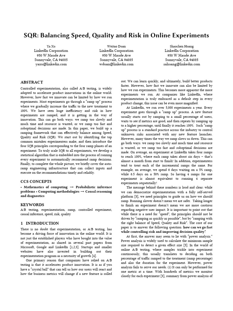 SQR: Balancing Speed, Quality and Risk in Online Experiments | PDF ... SQR: Balancing Speed, Quality and Risk in Online Experiments | PDF ...