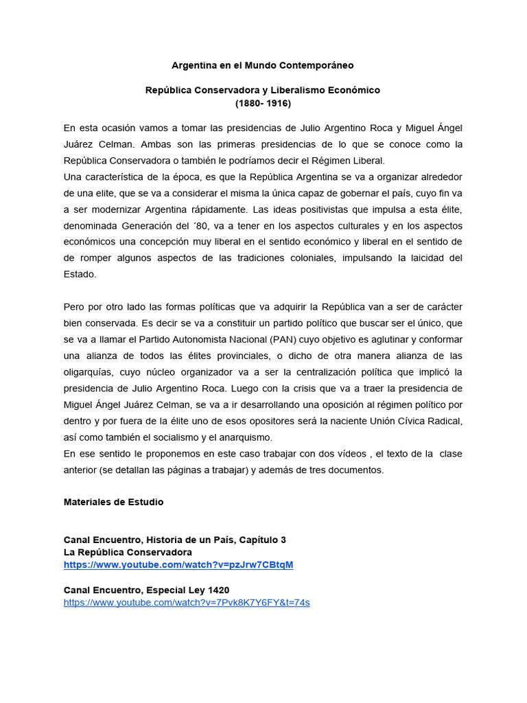 Argentina: República Conservadora 1880-1916 | PDF | Ciencias Políticas
