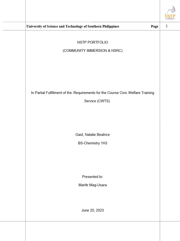 NSTP Portfolio | PDF | Sustainability | Natural Environment