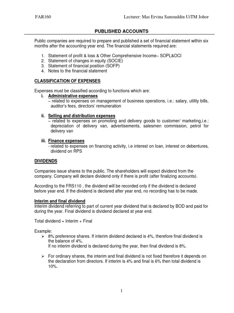 Published Accounts | PDF | Dividend | Depreciation