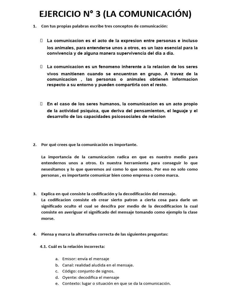 Ejercicio #3 - La Comunicación | PDF | Comunicación
