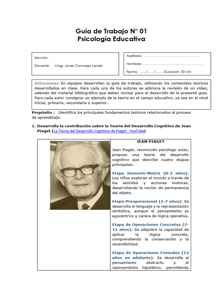 Guía de Trabajo #Realizado 2024 | PDF | Desarrollo cognitivo | Aprendizaje