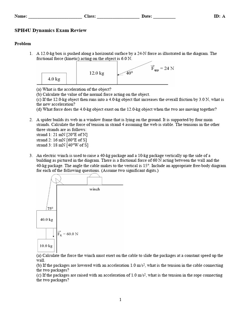 Sph4u Dynamics Exam Review | Download Free PDF | Force | Friction