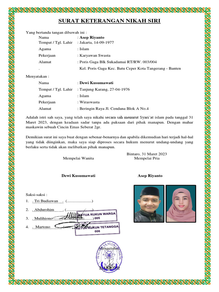 Surat Keterangan Nikah Siri | PDF