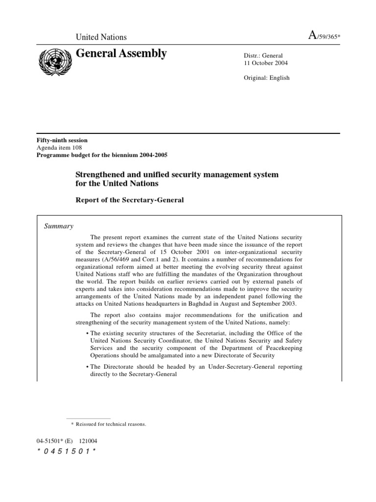 UN Security System Reform 2004 | PDF | United Nations | International ...