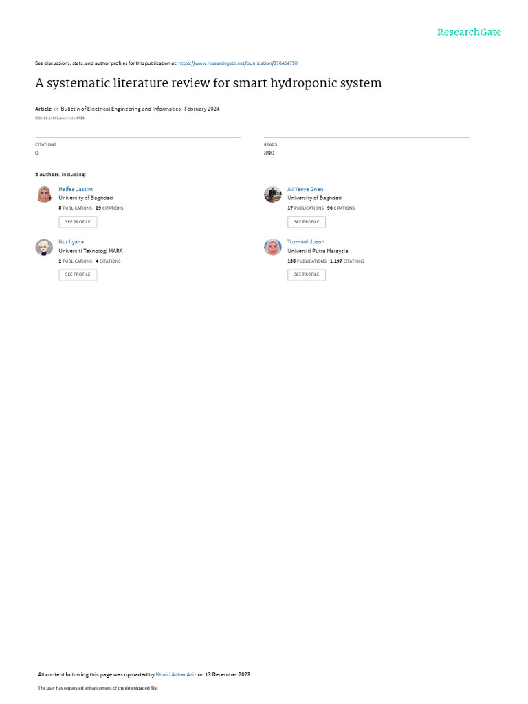 A Systematic Literature Review For Smart Hydroponic System | PDF ...