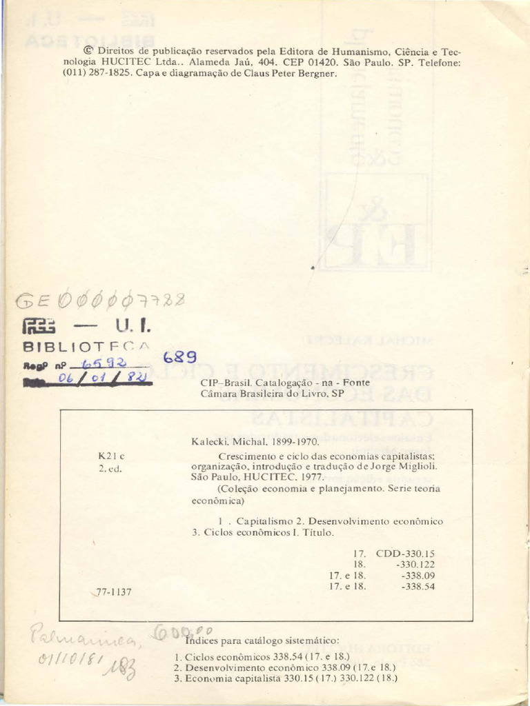 Kalecki, M. (1968 (1990) ), "As Equações Marxista de Reprodução e A ...
