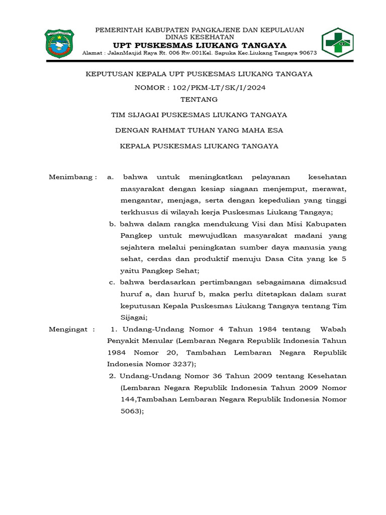 SK Tim Sijagai 2024 | PDF | Kesehatan Holistik