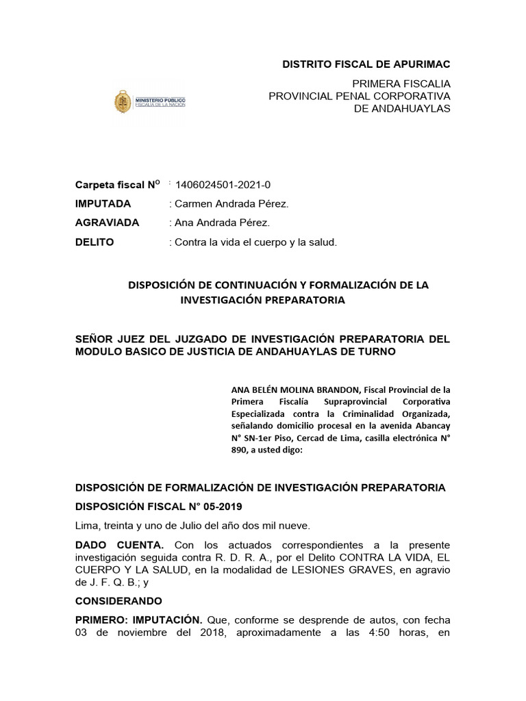 Modelo de Resolucion de Formalizacion de La Investigacion Preparatoria | PDF | Fiscal | Derecho ...