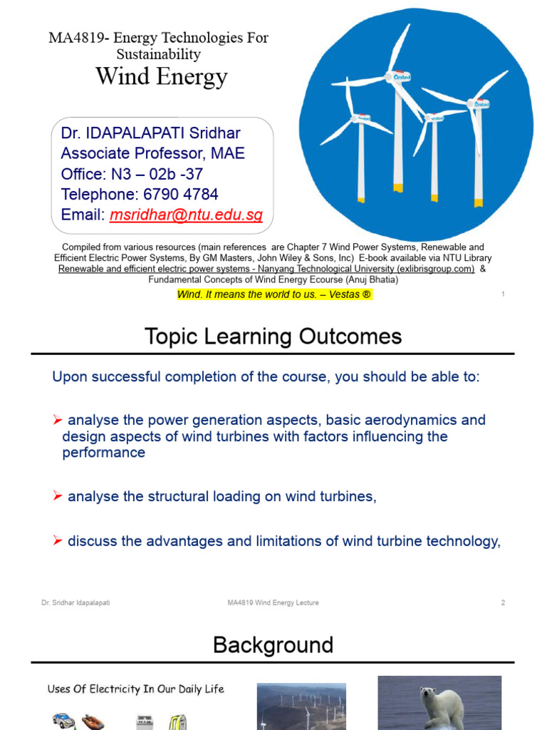 MA4819 Wind Energy 2324 Part1 Class | PDF | Wind Turbine | Wind Power