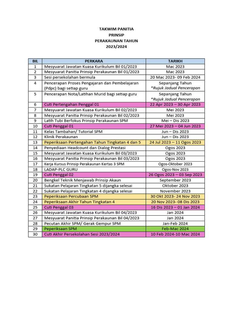 TAKWIM PANITIA 2023 | PDF