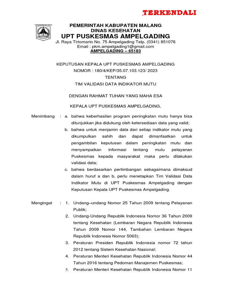 5.1.3. (A) SK Tim Validasi Indikator Mutu 2023 | PDF