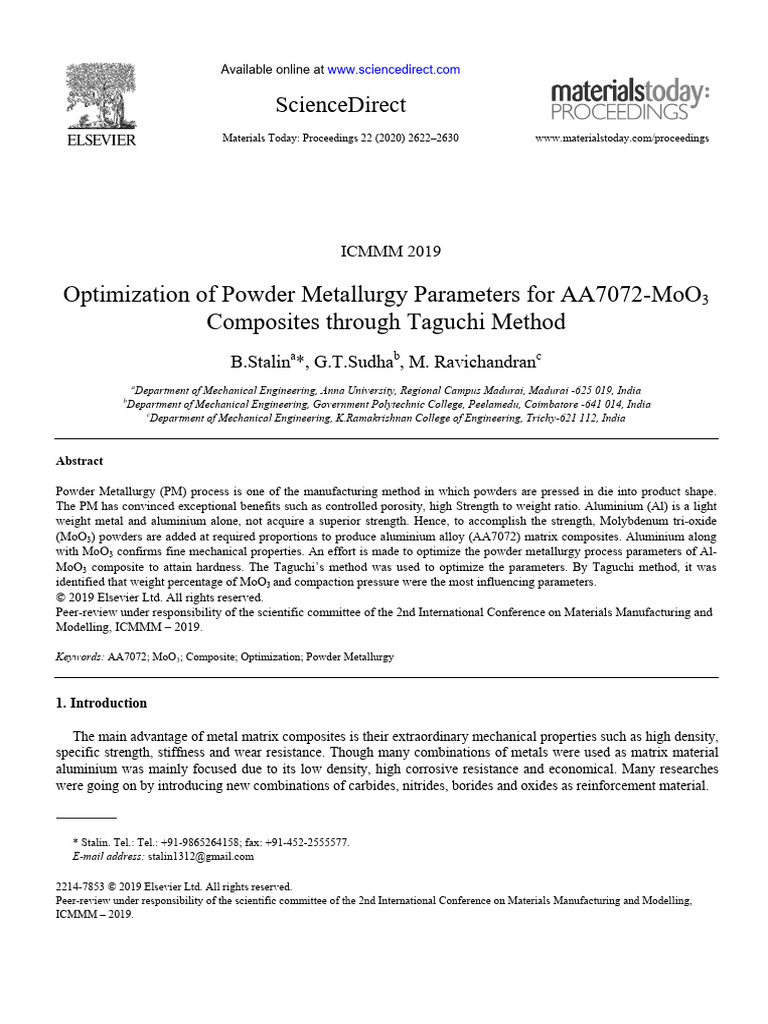 Optimization of Powder Metallurgy Parameters For AA7072-MoO3 Composites ...