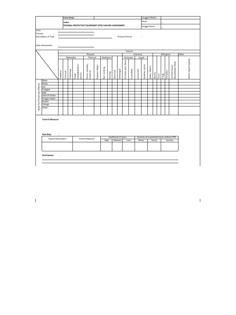 PPE Assessment Form | Download Free PDF | Personal Protective Equipment ...