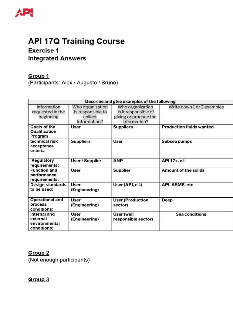 Integrated Exercise 1 Answers - API 17 RP Q | PDF | Engineering